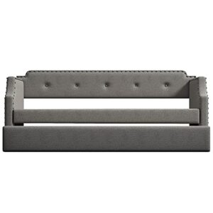 LCH Upholstered Twin Size Daybed with Trundle, Modern Sofa Bed w/Wood Slats Support, Perfect for Livingroom, Bedroom, No Box Spring Required, Grey