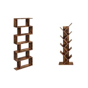 vasagle bookshelf, 6-tier bookcase, tall display shelf, freestanding storage shelf, room divider &, 8-tier floor standing tree bookshelf, with shelves for living room, home office