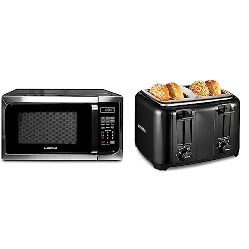 Farberware Countertop Microwave 900 Watts, 0.9 cu ft - Microwave Oven With LED Lighting and Child Lock - Perfect for Apartments & Proctor Silex 4 Slice Toaster with Extra Wide Slots for Bagels