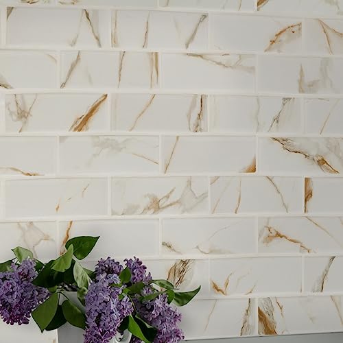 MSI Calacatta Gold 11.46 in. x 11.69 in. Matte Porcelain Subway Floor Tile and Wall Tile for Kitchen Backsplash, Bathroom Tile, Accent Wall Tile, Shower Wall Tile, Mosaic Tile