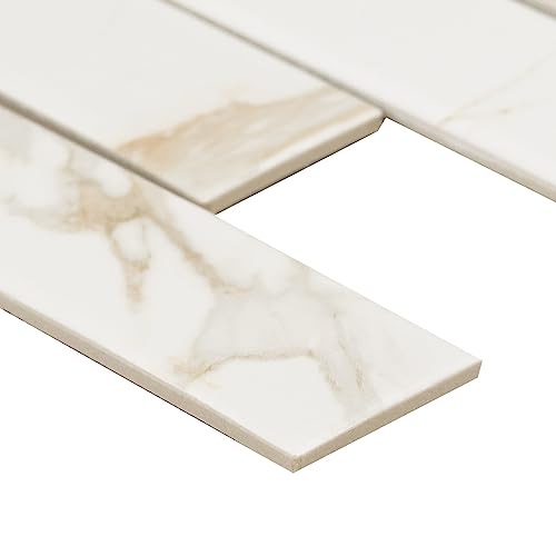 MSI Calacatta Gold 11.46 in. x 11.69 in. Matte Porcelain Subway Floor Tile and Wall Tile for Kitchen Backsplash, Bathroom Tile, Accent Wall Tile, Shower Wall Tile, Mosaic Tile