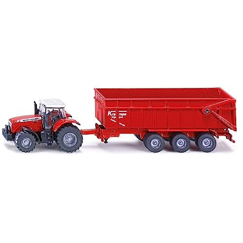 Massey Ferguson 8480 Dyna VT Tractor Red with Silver Top and Krampe Dump Trailer Red 1/87 (HO) Diecast Models by Siku SK1844