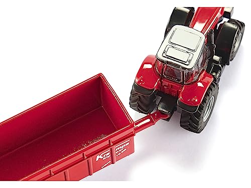 Massey Ferguson 8480 Dyna VT Tractor Red with Silver Top and Krampe Dump Trailer Red 1/87 (HO) Diecast Models by Siku SK1844