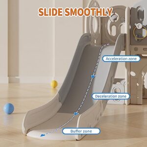 UNICOO Kids Slide Playset, Toddlers Playground, Kids Playhouse with Slide, Tunnel, Basketball, Climber and Storage Space (Playhouse White + Grey)