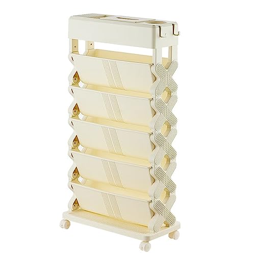 YAYLAIP Movable Bookshelf Cart, 6-Tier Large Capacity Movable Office Desk File Organizer with Wheel Multilayer Rotatable Removable Plastic Practical Rolling Covered