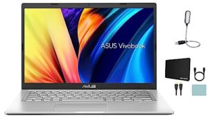 asus vivobook 14" hd led laptop computer, 11th gen intel core i3-1115g4, 12gb memory, 128gb ssd, intel uhd graphics, camera, windows 11 home, silver + accessories