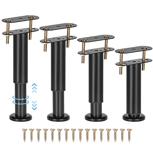 RealPlus 4pcs Adjustable Bed Frame Support Legs, Heavy Duty Metal Bed Center Slat Support Legs with Wider Base (4.7"-7")