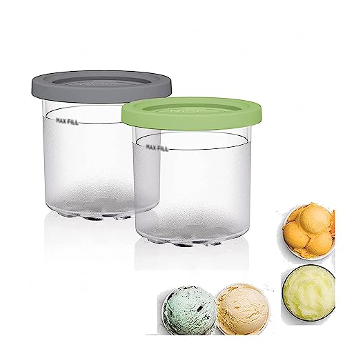 EVANEM 2/4/6PCS Creami Deluxe Pints, for Ninja Pints with Lids,16 OZ Creami Pint Dishwasher Safe,Leak Proof Compatible with NC299AMZ,NC300s Series Ice Cream Makers,Gray+Green-4PCS