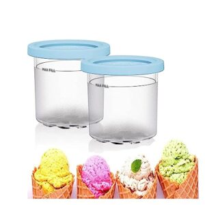 evanem 2/4/6pcs creami pints, for ninja creami pint,16 oz ice cream pints reusable,leaf-proof for nc301 nc300 nc299am series ice cream maker,blue-2pcs