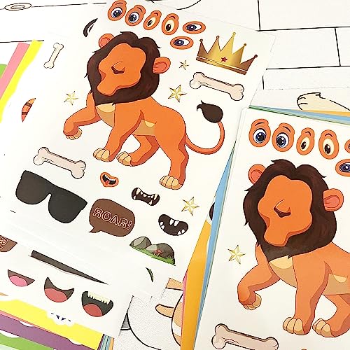 Make A Face Animal Stickers, Safari Theme Party Favors Stickers Birthday Activities Supplies Craft for Kids Toddlers, DIY Zoo Animal Stickers for Water Bottle Laptop Decal (18 Sheets Stickers)