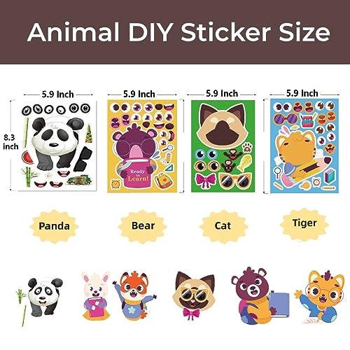 Make A Face Animal Stickers, Safari Theme Party Favors Stickers Birthday Activities Supplies Craft for Kids Toddlers, DIY Zoo Animal Stickers for Water Bottle Laptop Decal (18 Sheets Stickers)