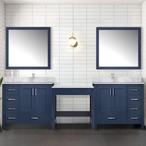 bell+modern alhambra 102 in w x 22 in d navy blue double bath vanity, carrara marble top, and 34 in mirrors