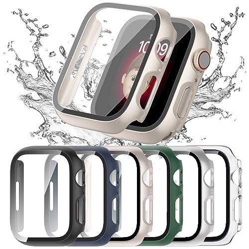 QCKANLJ [6 Pack] Waterproof Case Compatible with Apple Watch Series 6 SE Series 5 Series 4 40mm with Tempered Glass, Full Protective Hard PC Bumper Case Face Cover for iWatch 40 mm