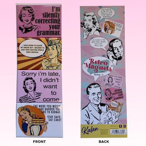 Funny Fridge Magnets for Home Decor - Magnet Set for Refrigerator, Dishwasher, Whiteboard, and Locker Accessories by Kalan - Retro Humor - 4-Pack