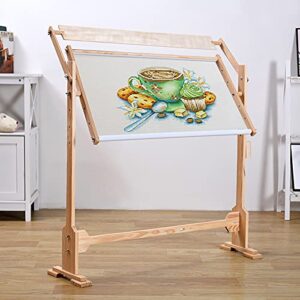 adjustable cross stitch holder frame rack, wooden embroidery hoop stand angle, adjustable embroidery stand, 360° rotated needlework craft floor frame stand holder