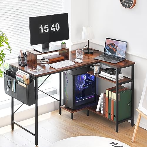 Yoobure L Shaped Desk with Storage Shelves 47 Inch Computer Desk with Outlets & USB Ports Home Office Desk with Monitor Stand Corner Desk for Small Space Study Table Small Desk L Desk with Storage Bag