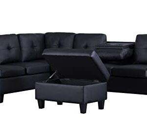 EMKK L-Shape Sofa Couch with Chaise Lounge,Modern Upholstery Sectional Sofá with Storage Ottoman for Living Room Furniture Set, Apartment and Large Space, Black