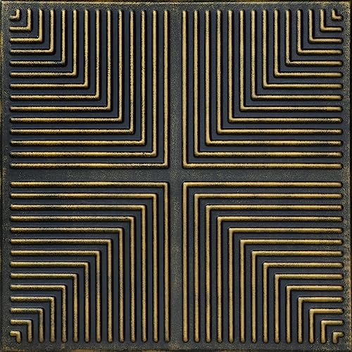 A la Maison Ceilings R06 Pyramid Illusion Foam Glue-up Ceiling Tile (21.6 sq. ft./Case), Pack of 8, Black Brass