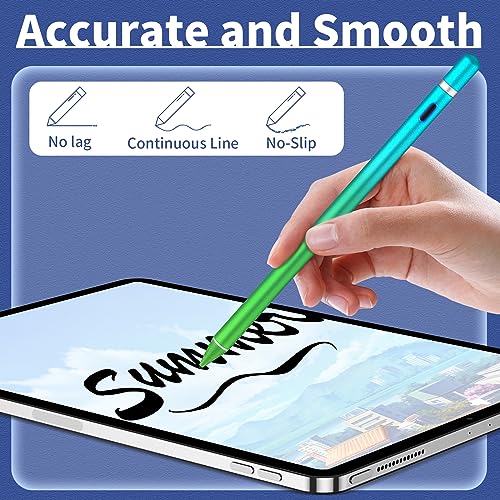 Stylus Pens for Touch Screens, Universal Fine Point iPad Pencil with Magnetic Cap for iPad, iPhone, Android, Tablet and Other Capacitive Touch Screen, Stylus Pen for iPad in Writing (Blue Green)