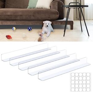 under couch blocker clear pvc toy blocker, gap bumper blocker for pets adjustable and stop things going to under sofa couch or bed with strong adhesive and easy to install (5 pack)