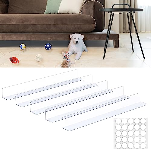 Under Couch Blocker Clear PVC Toy Blocker, Gap Bumper Blocker for Pets Adjustable and Stop Things Going to Under Sofa Couch or Bed with Strong Adhesive and Easy to Install (5 Pack)