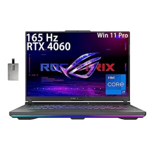 asus rog strix g16 gaming laptop, 16'' wuxga 165hz display, intel core i7-13650hx, nvidia geforce rtx 4060, 4zone rgb backlit keyboard, win 11 pro, gray, 128gb usb business card(32gb ddr5 | 2tb ssd)