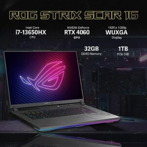 ASUS ROG Strix G16 Gaming Laptop, 16'' WUXGA 165Hz Display, Intel Core i7-13650HX, NVIDIA GeForce RTX 4060, 4zone RGB Backlit Keyboard, Win 11 Pro, Gray, 128GB USB Business Card(32GB DDR5 | 1TB SSD)