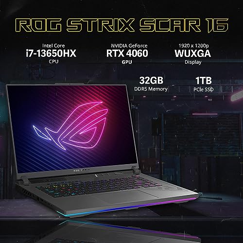 ASUS ROG Strix G16 Gaming Laptop, 16'' WUXGA 165Hz Display, Intel Core i7-13650HX, NVIDIA GeForce RTX 4060, 4zone RGB Backlit Keyboard, Win 11 Pro, Gray, 128GB USB Business Card(32GB DDR5 | 1TB SSD)