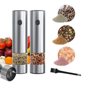 electric salt and pepper shakers 2 set,battery operated salt and pepper grinder set battery powered with led light, electric pepper and salt grinder mill & reffiable adjustable coarseness