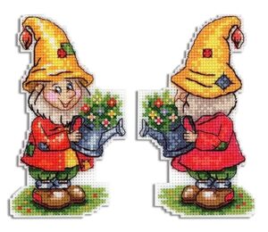 mp studia cross stitch embroidery kits for adults and beginners fairy tale - garden gnome 13x8cm/5.12x3.15 14ct.