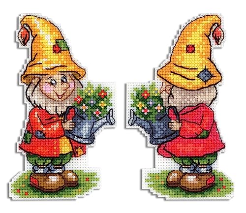 MP Studia Cross Stitch Embroidery Kits for Adults and Beginners Fairy Tale - Garden gnome 13x8cm/5.12x3.15 14ct.