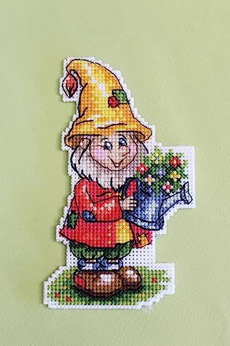 MP Studia Cross Stitch Embroidery Kits for Adults and Beginners Fairy Tale - Garden gnome 13x8cm/5.12x3.15 14ct.