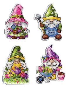 mp studia cross stitch embroidery kits for adults and beginners fairy tale - garden gnomes - magnets 7x8cm/2.76x3.15 14ct.