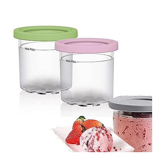 EVANEM 2/4/6PCS Creami Pints, for Creami Ninja Ice Cream Containers,16 OZ Ice Cream Containers Pint Dishwasher Safe,Leak Proof Compatible NC301 NC300 NC299AMZ Series Ice Cream Maker,Pink+Green-2PCS