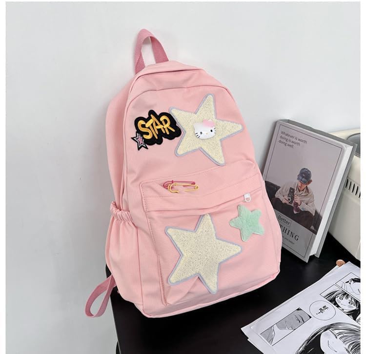 Cute Backpack for Women Men, Kawaii Y2K Grunge Trendy Harajuku Hiking Travel Backpack Aesthetic Daypack Chic Backpack (pink)