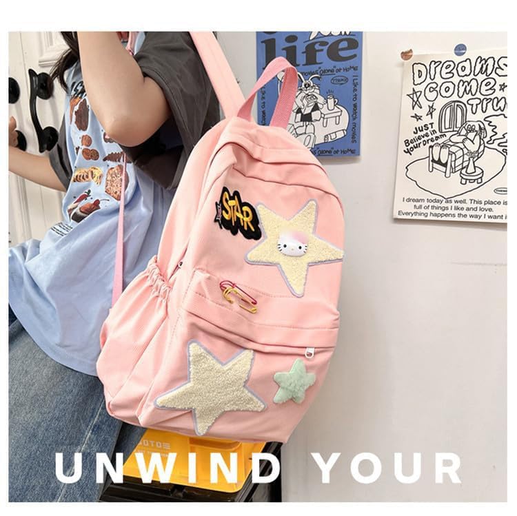 Cute Backpack for Women Men, Kawaii Y2K Grunge Trendy Harajuku Hiking Travel Backpack Aesthetic Daypack Chic Backpack (pink)