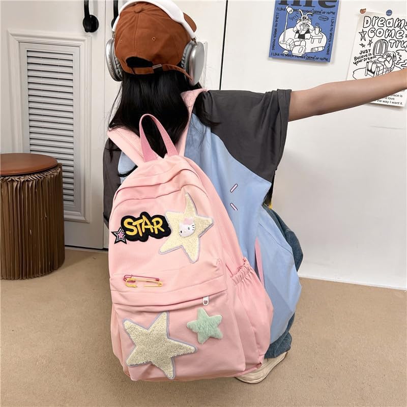 Cute Backpack for Women Men, Kawaii Y2K Grunge Trendy Harajuku Hiking Travel Backpack Aesthetic Daypack Chic Backpack (pink)