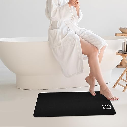 GHFSDO Diatomaceous Earth Bath mat Bathtub mat Fast Drying Non-Slip Shower Mat Bath Stone Mat Super Absorbent Bathroom Floor Mat, Machine Washable, Rectangle (15.7" x 23.6", Black)