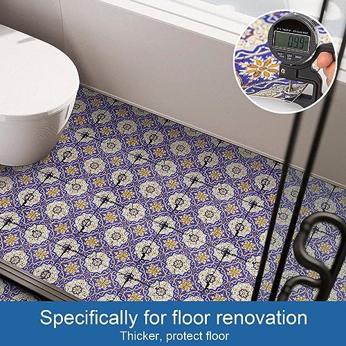 Poipi Peel and Stick Tile Waterproof for Bathroom, Vinyl Flooring Easy to Clean for Kitchen, Self Adhesive Floor Tile for Room Decor Bedroom (Blue, 10 Pieces)