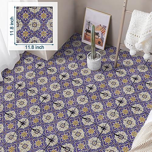 Poipi Peel and Stick Tile Waterproof for Bathroom, Vinyl Flooring Easy to Clean for Kitchen, Self Adhesive Floor Tile for Room Decor Bedroom (Blue, 10 Pieces)