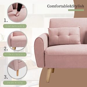 Vongrasig 47" Small Modern Loveseat Sofa, Mid Century Linen Fabric 2-Seat Sofa Couch Tufted Love Seat with Back Cushions and Tapered Wood Legs for Living Room, Bedroom and Small Space (Pink)