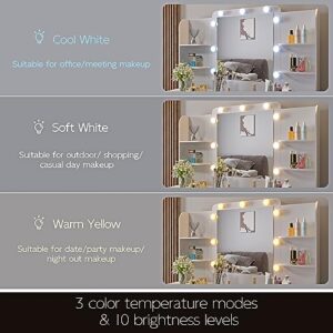 TOLEAD Modern Makeup Vanity Desk with Mirror and Lights, Hollywood Mirror with 9 Dimmable LED Bulbs & 3 Lighting Modes, White Bedroom Vanity with Drawers, Stool Included, 45.27" W