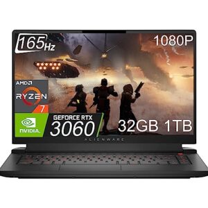 alienware m15 r7 15.6" 165hz fhd (amd ryzen 7 6800h, 32gb ddr5 ram, 1tb pcie ssd, nvidia geforce rtx3060 6gb) 8-core (beat i7-11800h) rgb backlit gaming laptop, thunderbolt 4, win 11 home - 2023