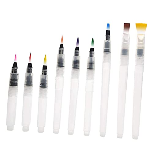 COHEALI Water Brush Pen 9 Pcs Water Soluble Colored Pencils Water Coloring Brush Pen Painting Pen Fountain Pen Flat Pen Watercolor Brush White Solid Water Brush Pen Ink Pen Set