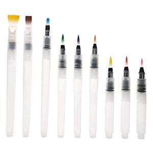 COHEALI Water Brush Pen 9 Pcs Water Soluble Colored Pencils Water Coloring Brush Pen Painting Pen Fountain Pen Flat Pen Watercolor Brush White Solid Water Brush Pen Ink Pen Set