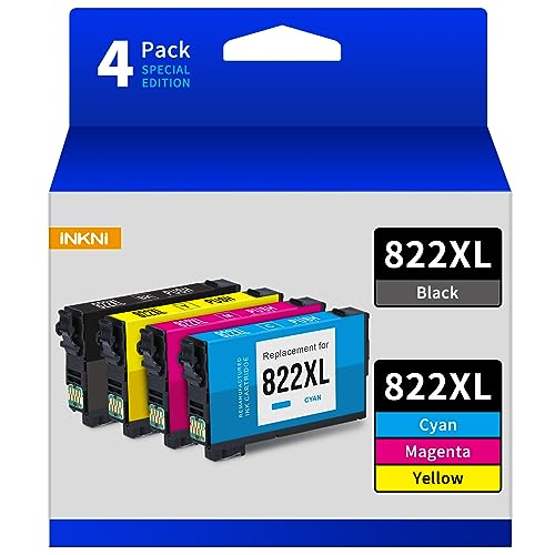 822 822XL Ink Cartridges Remanufactured Replacement for Epson 822 XL 822XL Printer Ink for Workforce Pro WF-3820 WF-4820 WF-4830 WF-4833 WF-4834 (Black,Cyan,Magenta,Yellow) 822XL Ink Cartridges Combo