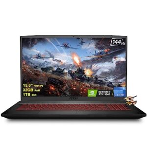 msi katana gf66 gaming laptop 15.6" fhd ips 144hz thin bezel 12th generation intel 14-core i7-12700h 32gb ram 1tb ssd geforce rtx 3060 6gb graphics backlit usb-c nahimic win11 black + hdmi cable