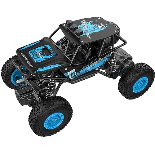 DoDoeleph Remote Control Car Metal All Terrains Off Road Vehicle 2 Rechargeable Batteries Blue