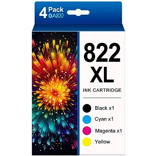 822 XL 822XL Ink 822 Remanufactured Ink Cartridges Replacement for Epson 822XL Ink Cartridges Combo Pack to use with Epson Workforce Pro WF-3820 WF-4820 WF-4830 WF-4833 4-Pack 822XL 822