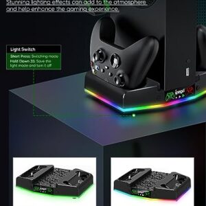 Cooling Stand & Charging Station for Xbox Series S with RGB Light Strip,Dual Charger of Controllers and Cooler Fan for XSS Console Accessories with 2*1400mAH Rechargeable Battery Pack,1*Headphone Hook